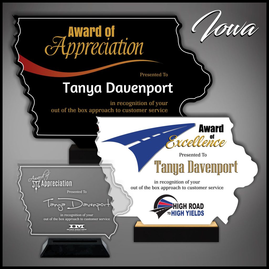 Iowa Acrylic State Shaped Award - State Shaped Awards